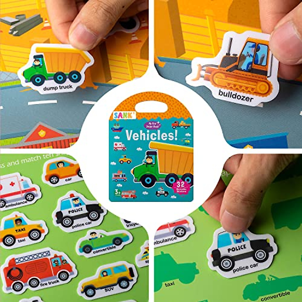 Sank Portable Jelly Quiet Book, Toddler Busy Book, 6 Themes Preschool Learning Activities Quiet Book, Preschool Activity Learning Books for Babies/Toddlers Ages 3-6 (Vehicles)