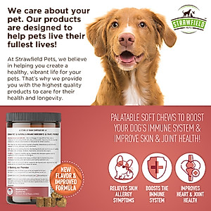 Strawfield Pets Salmon Dog Chews Omega 3 Fish Oil Chews with Wild Alaskan Salmon Oil Skin & Coat + Seasonal Allergy Support Hip & Joint Dog Supplement + EPA & DHA Made in USA