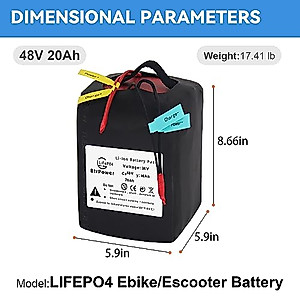 HAYAEnergy 48V 20Ah Ebike Battery LiFePo4 Battery Electric Scooter Battery with Fast Charger and 40A BMS for 250-2000W Motor on Ebike, Motorcycle and Electric Dirt Bikes