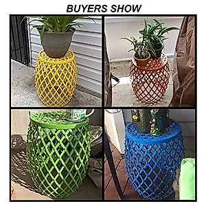 Adeco Hatched Diamond Pattern, for Indoor Outdoor Home Garden Accent Round Iron Metal Stool Side End Table Plant Stand Chair, Yellow
