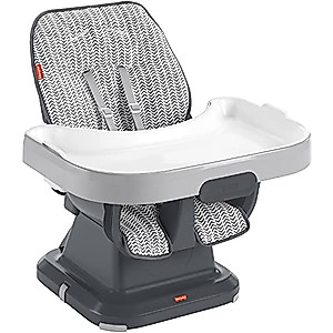 Fisher-Price Baby to Toddler High Chair SpaceSaver Simple Clean Portable Dining Seat & Booster with Washable Deep Tray & Liner, Pencil Strokes