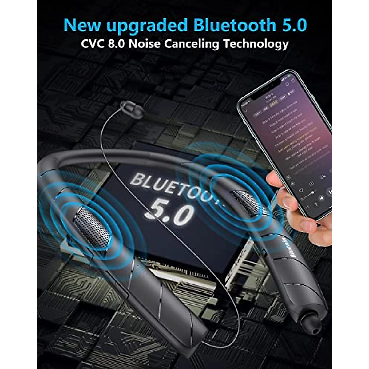 Bluetooth Headphones Speaker 2 in 1，Wireless Neckband Headphones Retractable Earbuds with Built-in TF Memory Card，3D Stereo Sound Wearable Speaker Personal Sports Headset Built in Mic (Black 2023)