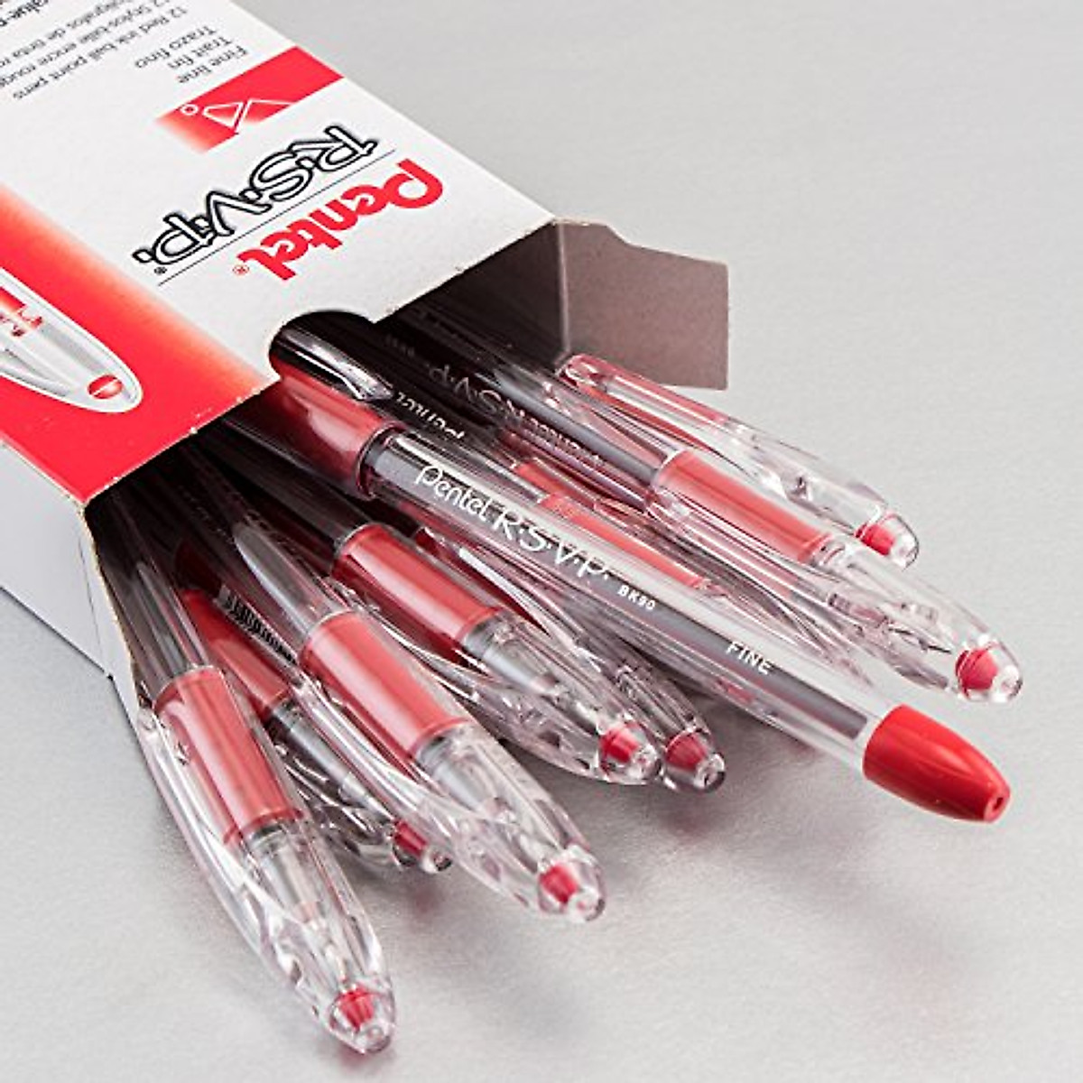 Pentel BK90B R.S.V.P. Stick Ballpoint Pen, .7mm, Trans Barrel, Red Ink (Pack of 12)