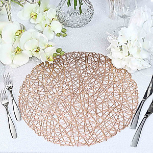 TABLECLOTHSFACTORY 6 Pack | 15" Rose Gold Round Woven Vinyl Placemats | Non Slip Dining Table Placemats for Wedding Events Birthday Party