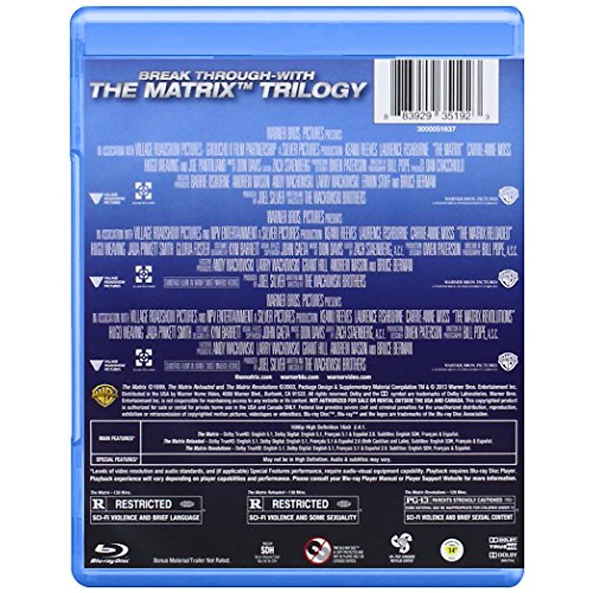The Matrix Triple Feature (The Matrix / The Matrix Reloaded / The Matrix Revolutions) [Blu-ray]