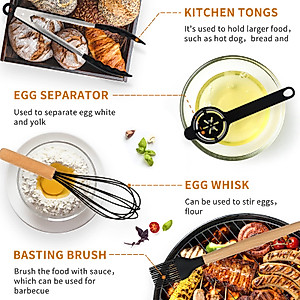 Black Kitchen Utensils Set-12 Pieces Silicone Cooking Utensils Set with Wooden Handle (Dishwasher Safe) 392°F Heat Resistant Spatula Set, Nonstick Cookware,Best Kitchen