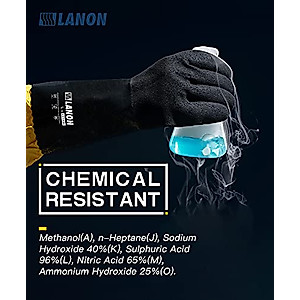LANON Nitrile Chemical Resistant Gloves, Reusable Heavy-Duty Rubber Gloves with MicroFoam Textured Palm, Acid, Alkali and Oil Protection, Black, XL