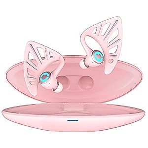 YOWU Elf Ear Headphones, Wireless 5.0 Earphones, 10 Colors RGB Effects with App Control, Dual Microphone Noise Reduction, IPX4 Water Resistant, Elf in-Ear Earbuds with Charging Case, Pink