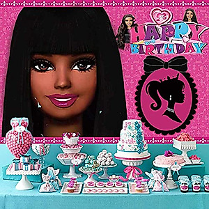 Black Barbie Party Backdrop Pink Photography Background Glamour Girl Lady Birthday Party Banner Cake Table Decoration Decor Props Photo Shoot 7x5Ft