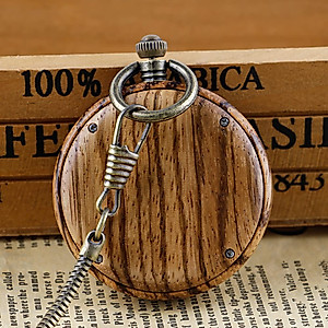 Tiong Dad Gifts for Fathers Day Handmade Bamboo Wooden Pocket Watches for Men with Chain Analog Quartz Gifts for Fathers Day,Birthdays(Brown)