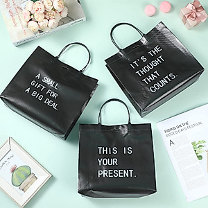 12 Pcs Funny Black Gift Bags Set with Handles Glossy Reusable Gift Bags Tote Bags Non Woven Grocery Shopping Cloth Bag for Christmas Birthday Wedding Party Anniversary, Medium Size 9.8 x 9 x 3.9 Inch
