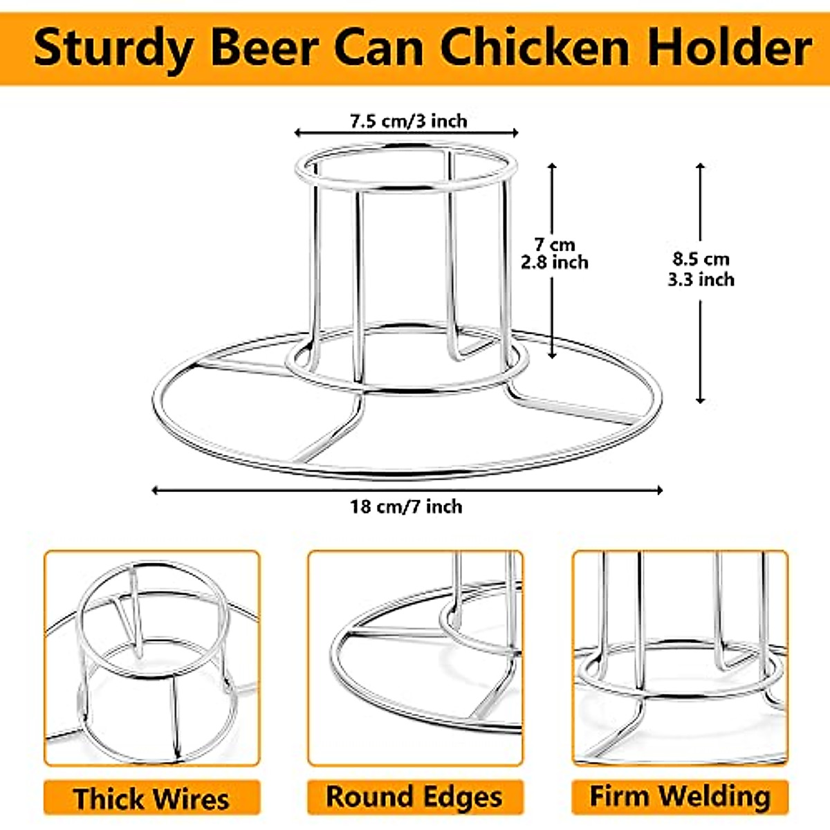 Leonyo Beer Can Chicken Holder Set of 2, Stainless Steel Beer Butt Vertical Chicken Rack Stand for Roaster Chicken & Turkey, Barbecue Accessories for Grill Smoker and Oven, Stable & Dishwasher Safe