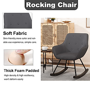 WENTMENT Rocking Chairs Nursery Set of 2, Curved Backrest Rocking Accent Chairs with Solid Wood Base Upholstered Glider Rocker for Living Room Bedroom Baby Room (Grey)