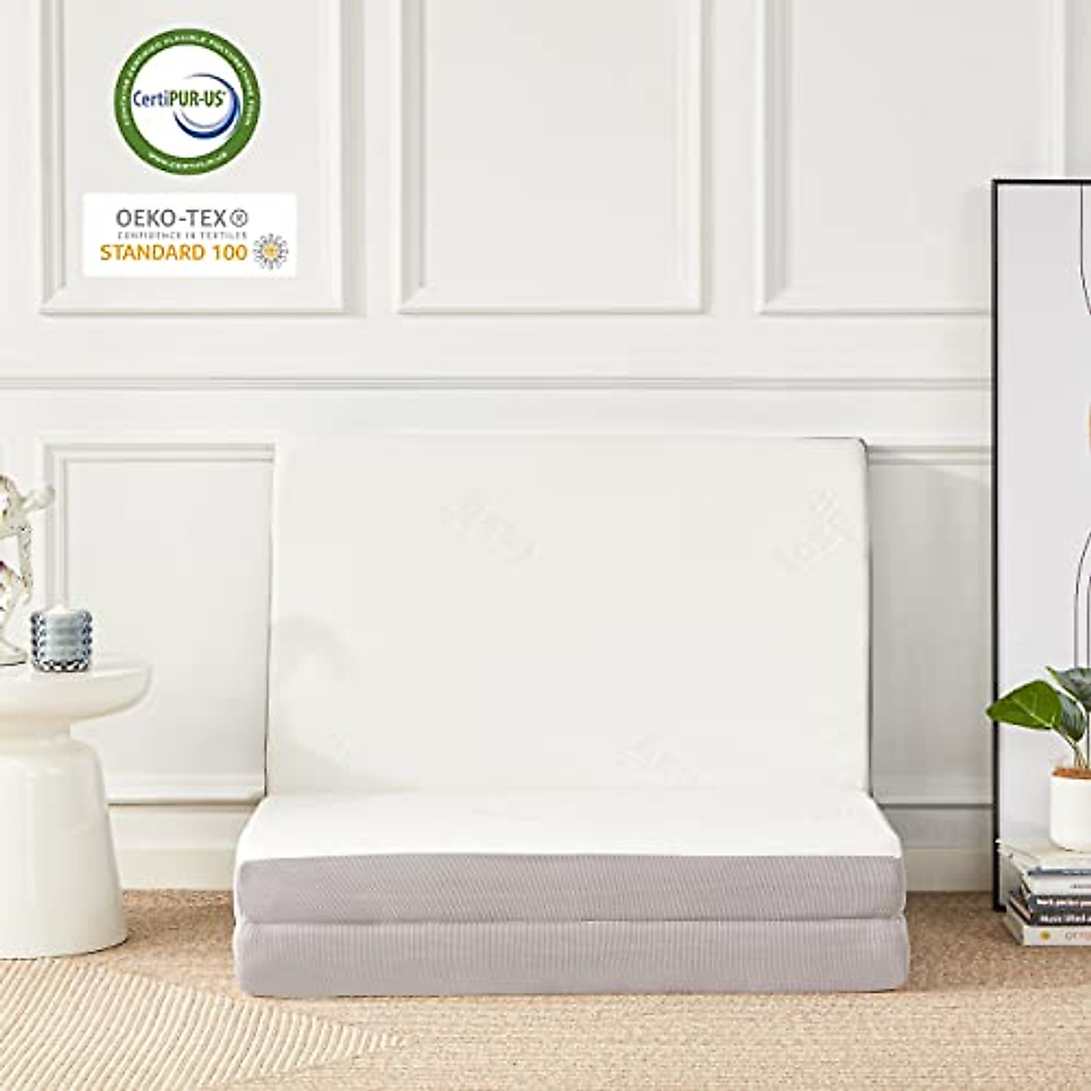 Lazyzizi Folding Mattress, 4 Inch Memory Foam Tri-fold Mattress with Breathable & Washable Bamboo Fiber Fabric Cover, Foldable Floor Mattress Guest Bed for Camping, Road Trip, Full