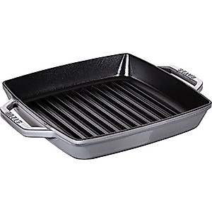 Staub 40511-729 Grill & Frying Pan Pure Grill Pan, Square, Gray, 9.1 inches (23 cm), Double Handed, Cast Iron, Enamel, Induction Compatible