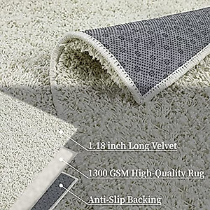 Zacoo Premium Shag Rug 8' x 10' for Bedroom Soft Non Slip Floor Carpet Plush Shaggy Area Rug Non Shedding Thick Carpet Rug Indoor Modern Accent Rug for Living Room Nursery Dorm, Cream White