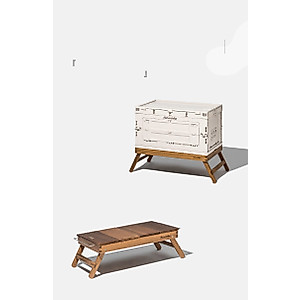 Tentock Storage Box with Wooden Table and Bracket, Collapsible Stackable Storage Bin Container Foldable Outdoor Multifunctional PP Plastic Bins For Camping Backpacking (Walnut Bracket-50L)