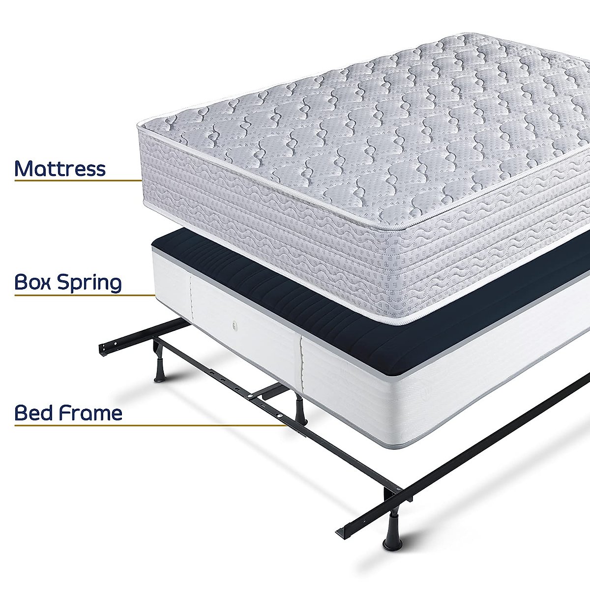 Clara Clark Adjustable Bed Frame - Double Bed Frame Expands to Queen Bed Rails, King Size Frame with Cross Rail and Center Support - 5.25” H Under Bed Frame for Box Spring and Mattress, Black