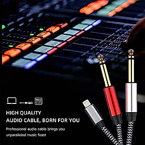 Lightning to Dual 6.35mm 1/4" TS Mono Stereo Y-Cable Splitter Lightning to Dual 1/4 inch Audio Cable Compatible for iPhone12/11/X/XS/XR/8/7/iPad,Amplifier, Speaker, Headphone, Mixing Console 6.6Feet