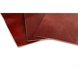 Full Grain Vegetable Tanned Tooling Leather Square 1.2-1.6mm (3-4oz) Thick Pre-Cut Cowhide Leather Sheet for Leather Crafting (6 x 12 in, Red)