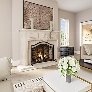 YITAHOME Folding Fireplace Screen with Doors, 50.39x32.28in Large Flat Guard Indoor Fireplace Screens Solid Wrought Iron Frame with Metal Furnace Fireguards Safe Spark Protector for Living Room, Black