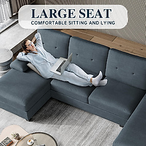 Meilocar Sectional Couches for Living Room, 4 Seat Sofa Set U-Shaped Couch with Double Wide Chaise, 106in Sofa Modern Fabric Large Couch with Oversized Seats (Grey)