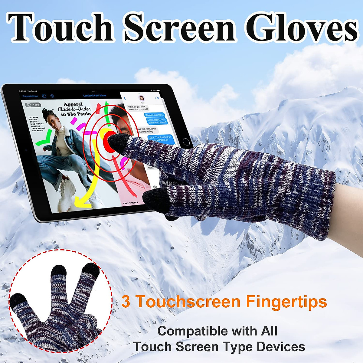 Winter Hat Scarfs & Gloves Set for Women Warm Knit Beanie Hat Long Neck Scarves Touchscreen Gloves Cold Weather Gear(Purple)