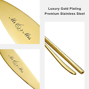 AW BRIDAL Gold Cake Cutting Set for Wedding, Mr Mrs Wedding Cake Knife Cake Pie Pastry Servers Gifts for Couples Wedding, Birthday, Parties and Events