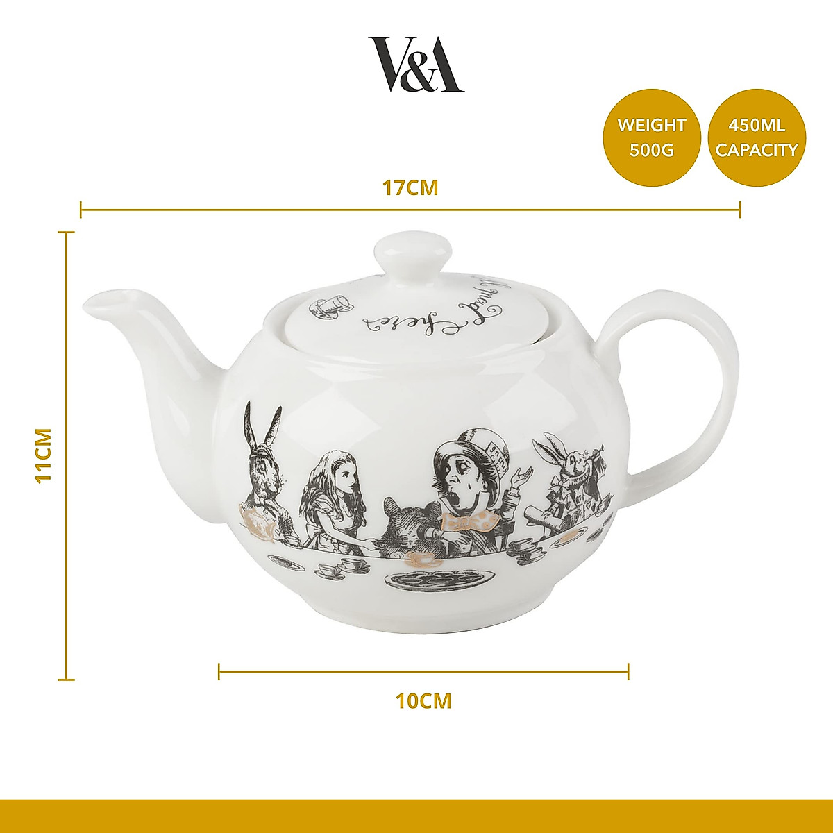 V&A Alice in Wonderland Mini Teapot, 450 ml, White