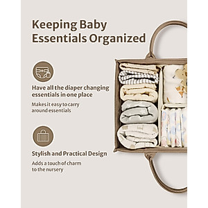 Blissful Diary Baby Diaper Caddy Organizer, Stylish Storage Basket for Newborn Essentials and Diaper Station, Gift for Baby Shower and Registry Must-Have, Mocha Brown