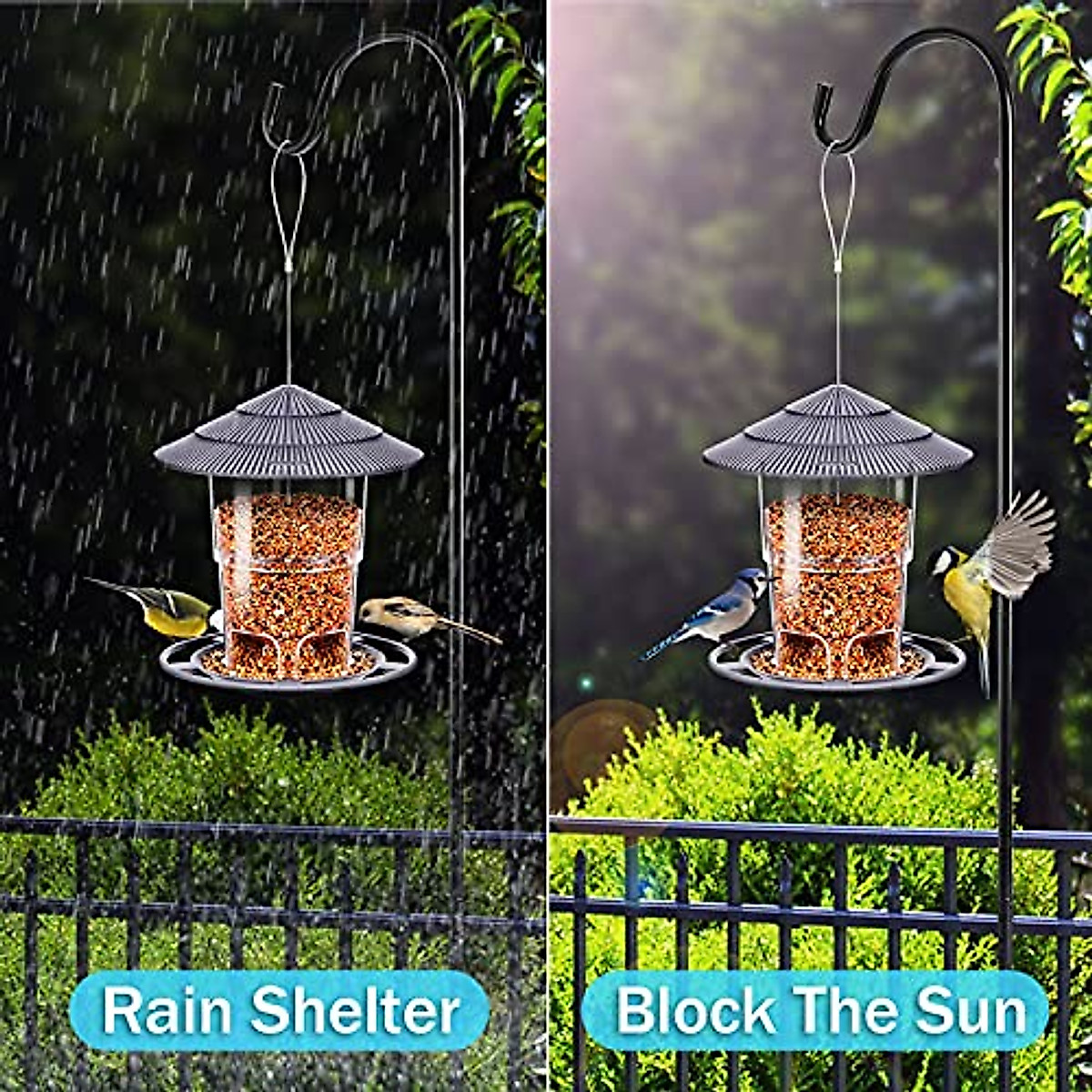 eWonLife Bird Feeders, Bird Feeder for Outside Outdoors Hanging, Squirrel Proof, Easy Clean and Fill, Adjustable Feeder with Sturdy Wire and Roof, Plastic, for Garden, Backyard, Terrace(25 OZ/Pack)