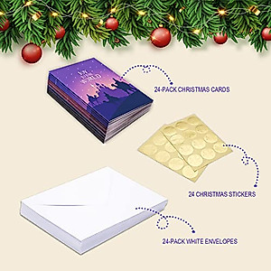 TAOZI&LIZHI Religious Christmas Cards Boxed Assortment with Envelopes, Assorted Lang Merry Christmas Gifts Holiday Blank Greeting Xmas Cards Clearance Bulk, Nativity(4 Designs, 24 Handmade Cards)