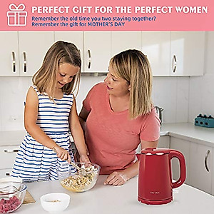 Secura Stainless Steel Double Wall Electric Kettle Water Heater for Tea Coffee w/Auto Shut-Off and Boil-Dry Protection, 1.0L (Red)