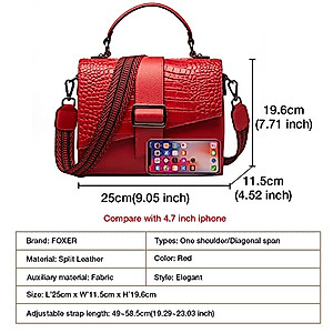 Small Top-handle Bags for Women, Genuine Leather Crocodile Skin Ladies Crossbody Bags with 2 Shoulder Straps Womens Small Satchel Purses and Handbags (Red)