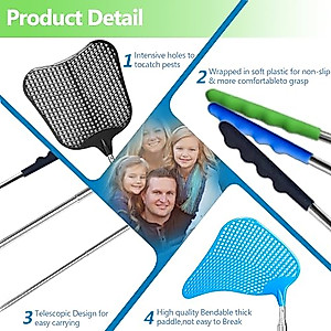 Trism 3-Piece Fly Swatter Set - Extendable Stainless Steel Handle, Flexible and Durable for Home, Garden, Classroom, and Office