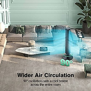 Tower Fan, Freetex 42'' 90° Oscillating Cooling Fan with Remote, Quiet Bladeless Fan for Indoor, Bedroom and Home Office, Portable Standing Floor Fan with Height Adjustable, Sleep Mode, LED Display, Touchpad