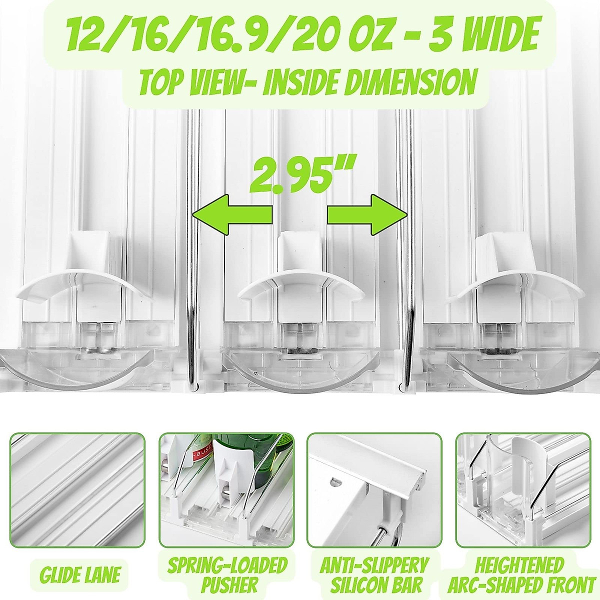 Assembly-Free Soda Can Organizer for Refrigerator - Self-Pushing Drink Dispenser for Fridge,Freezer,Cabinets & Pantry - Holds up to 12 Cans (12-20oz) - Beverage & Small Canned Food Organizer