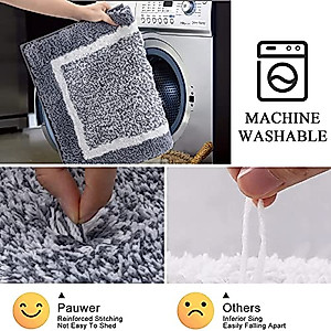 Pauwer Bathroom Rug Mat Set 3 Piece, Microfiber Shaggy Bath Mat Set, Non-Slip Ultra Soft Carpet Mats, Absorbent Bathroom Mat Set with U-Shaped Toilet Mat for Bathroom, Tub, Shower, Dark Grey