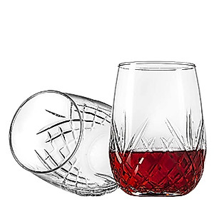 Godinger Wine Glasses Stemless Goblet Beverage Cups, Italian Made - Dublin Collection, 16oz, Set of 4