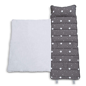 Delta Children Nap Mat with Included Pillow and Blanket for Toddlers and Kids; Features Carry Handle with Strap Closure and Name Tag; Rollup Design is Ideal for Preschool and Daycare, Dusty Skies