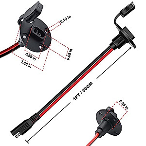 Leehitech SAE Power Socket Sidewall Port Connector Harness, 12AWG 1FT SAE Quick Disconnect Panel Mount Cable for RV Solar Battery 3-Pack