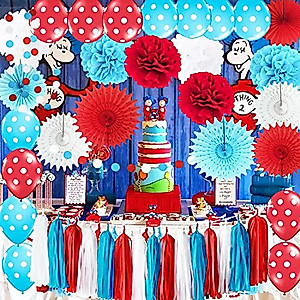 Dr Seuss Birthday Party Decorations/Dr Seuss Baby Shower Decorations/Thing One and Thing Two Birthday Decorations Dr. Suess Cat in The Hat Theme Party /Turquoise White Red Polka Dot Balloons