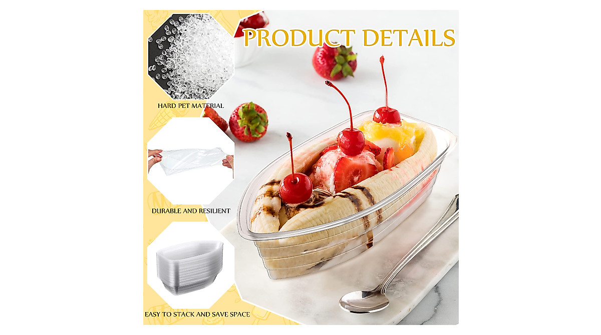 Disposable Banana Split Bowls - 200 Pack, 12oz
