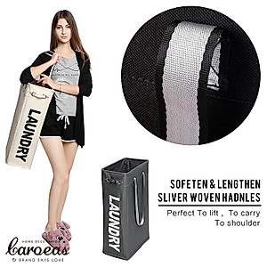 Cloth Clothes Basket, Caroeas 24" Handy Hanging Laundry Basket Tall & Slim Hamper Waterproof Laundry Bag Collapsible Travel Laundry Bag with Breathable Mesh Cover & Soft Handle Laundry Hamper (Black1)