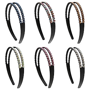 BKpearl 6 Pack Rhinestone Headbands, Fashion Teeth Hairband Double Row Non-slip Hair Hoop for Women Girls