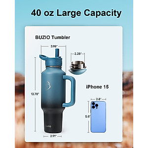 BUZIO 40oz Water Bottle Fits in Cup Holder, Insulated Tumbler with Handle, Water Flask with Lid for Cold Hot, BPA-Free Sweat-Proof Wide Mouth Travel Mug for Sports, Gift for Him Her, Gradient Purple