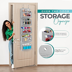 Utopia Home Hanging Closet Organizer, Over The Door Storage with Compartments, Over The Door Pantry Organizer, Hanging Organizers for Sweaters (5 Pockets, Grey)