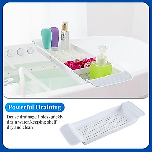 HOMEE Expandable Bathtub Caddy Tray, Plastic Drain Bath Tub Tray Table, Bath Caddy Tray for Bathtub, Adjustable Bath Shelf Tub Board Organizer Trays for Bathroom and Kitchen(White)