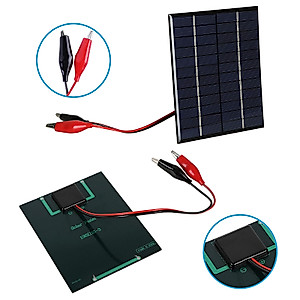 Folgtek 2W 12V Solar Panel DIY Battery Solar Charger Board + Tiger Clip- Perfect for Outdoor Charging Batteries and Low-Power Electronic Products
