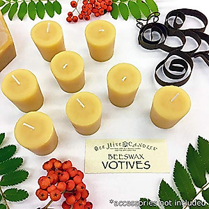 Bee Hive Candles 100% Pure Beeswax Votive Candles - 15 Hour (8 Pack, Natural)